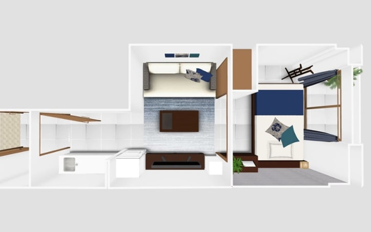 【インテリア実例】1DKを快適に暮らせる一人暮らしのレイアウトとカラーコーデ | a.flat 風が運ぶ、自然の贈りもの - 目黒通り・新宿・大阪梅田(グランフロント北館)